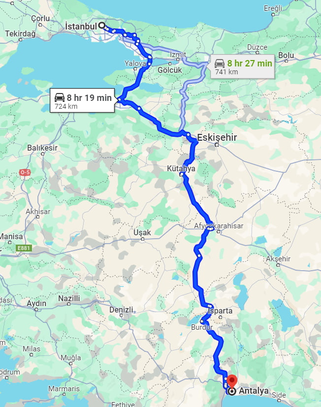How Far Is Antalya From Istanbul By Flight, Train & Car??
